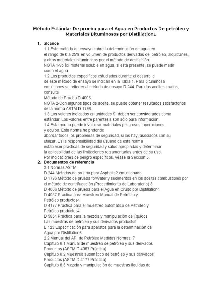 ASTM-D95-99 (Spanish) | PDF | Petróleo | Destilación