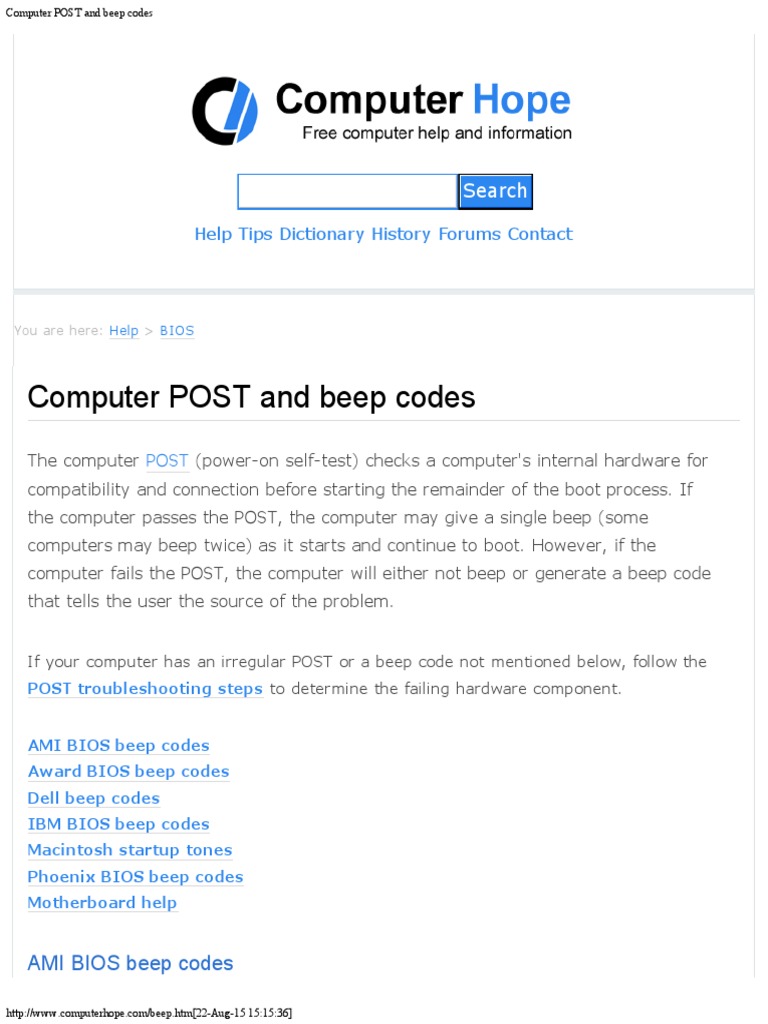 Computer POST and Beep Codes PDF | PDF | Bios | Central Processing Unit