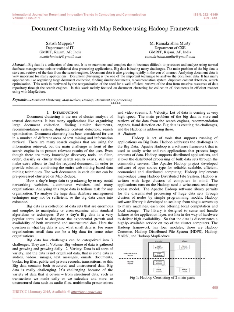 Document Clustering With Map Reduce Using Hadoop Framework | PDF | Apache Hadoop | Map Reduce