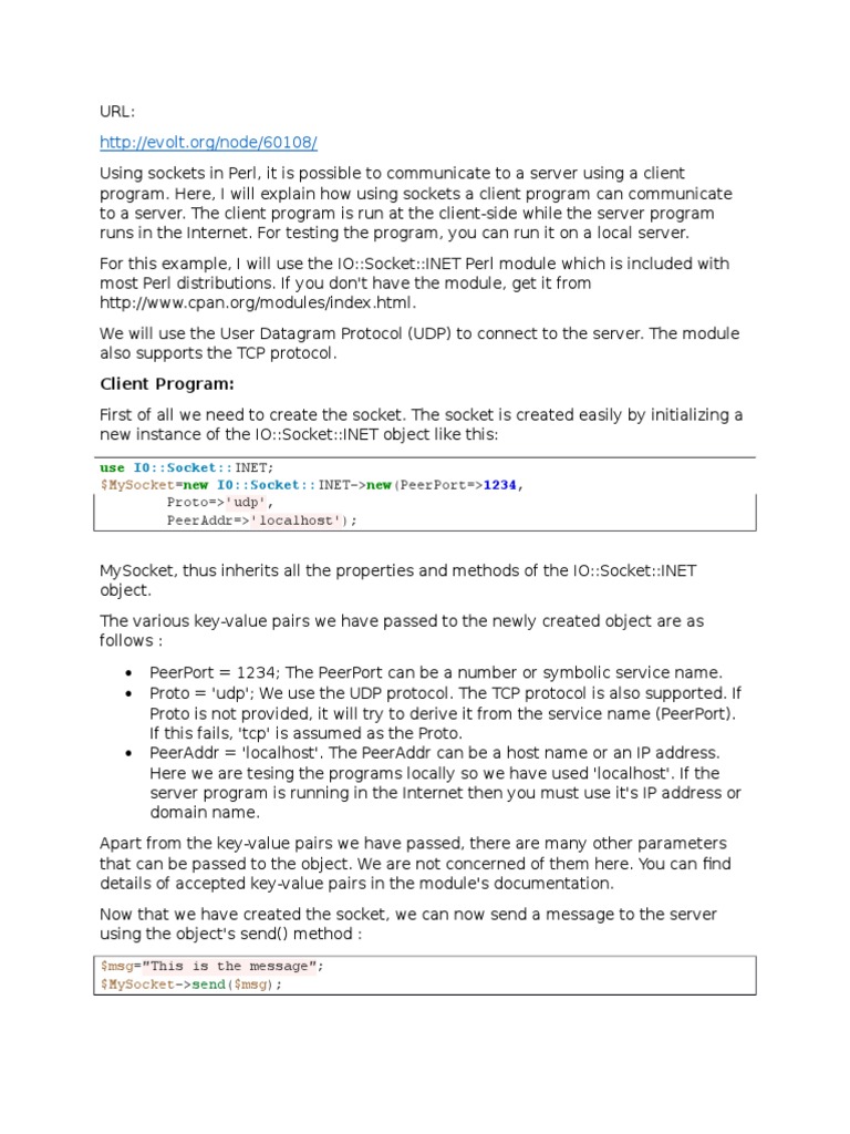 Socket Programming In Perl Pdf Network Socket Computer Networking