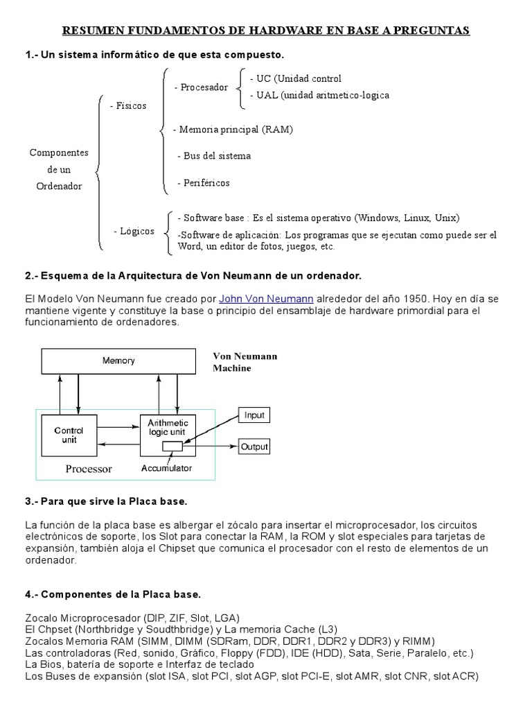 Fundamentos de Hardware Resumen v1 7 | PDF | Computadoras | Tecnología ...