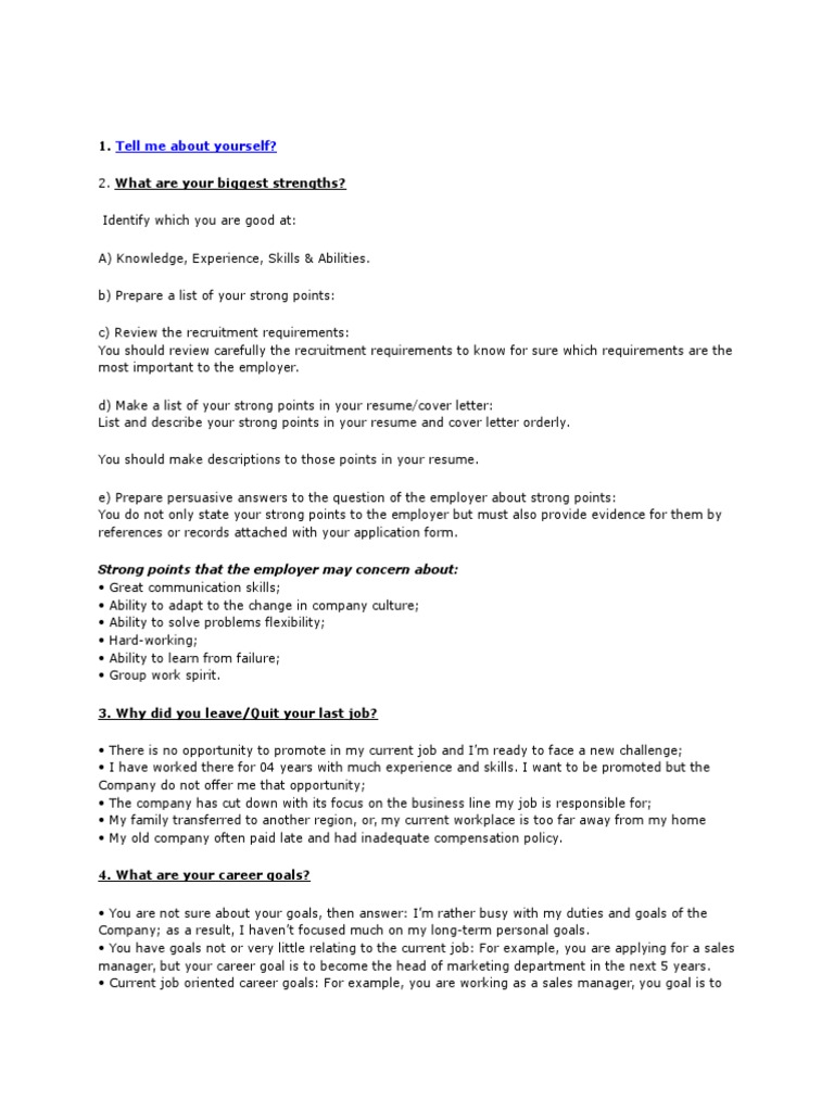 Identifying Your Strong Points for Interviews | PDF | Employment ...