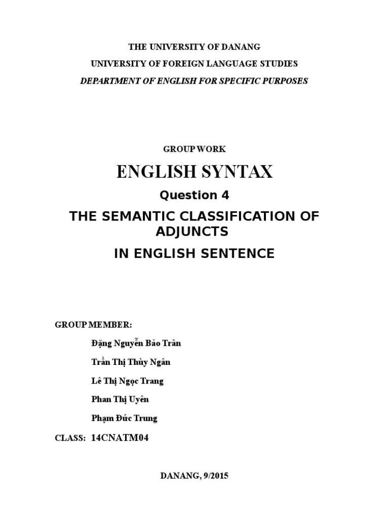 English Syntax - Semantic Roles of Adjuncts | PDF | Clause | Predicate (Grammar)