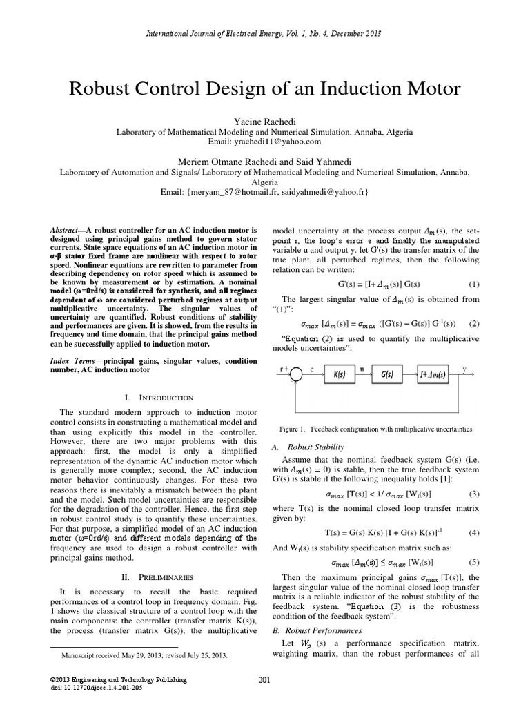 Robust Control Design of An Induction Motor | PDF | Control Theory ...