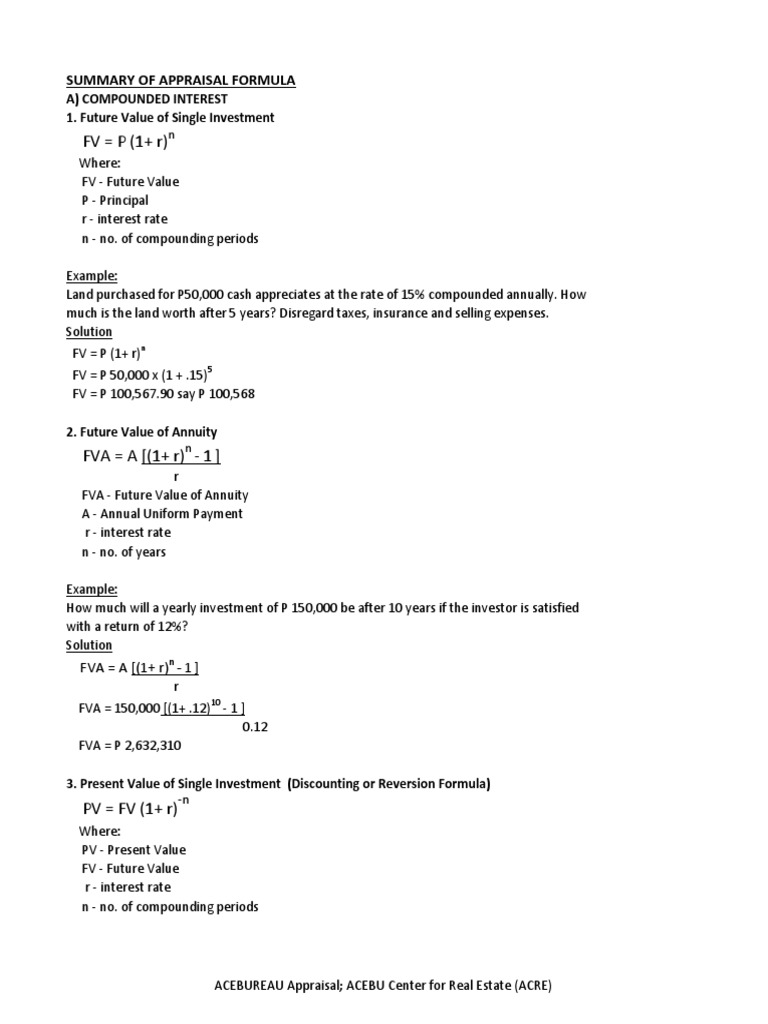 Appraisal Formula | PDF | Present Value | Real Estate Appraisal
