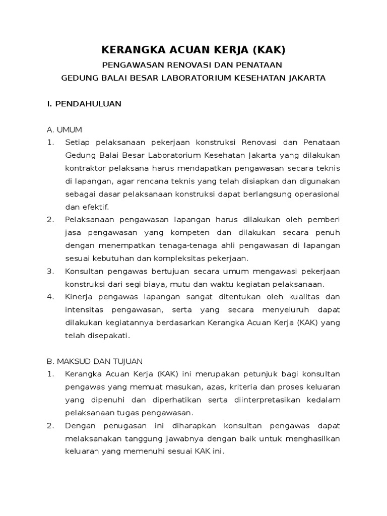 Contoh Kerangka Acuan Kerja (KAK) | PDF