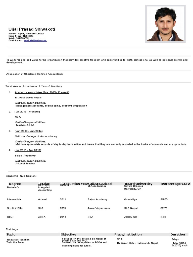 CV Ujjal | PDF | Accounting | Economies