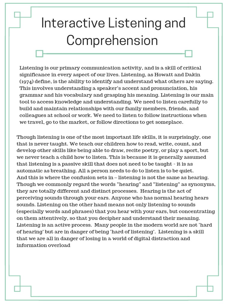 Handout 1 Interactive Listening and Comprehension 1 | PDF | Reading ...