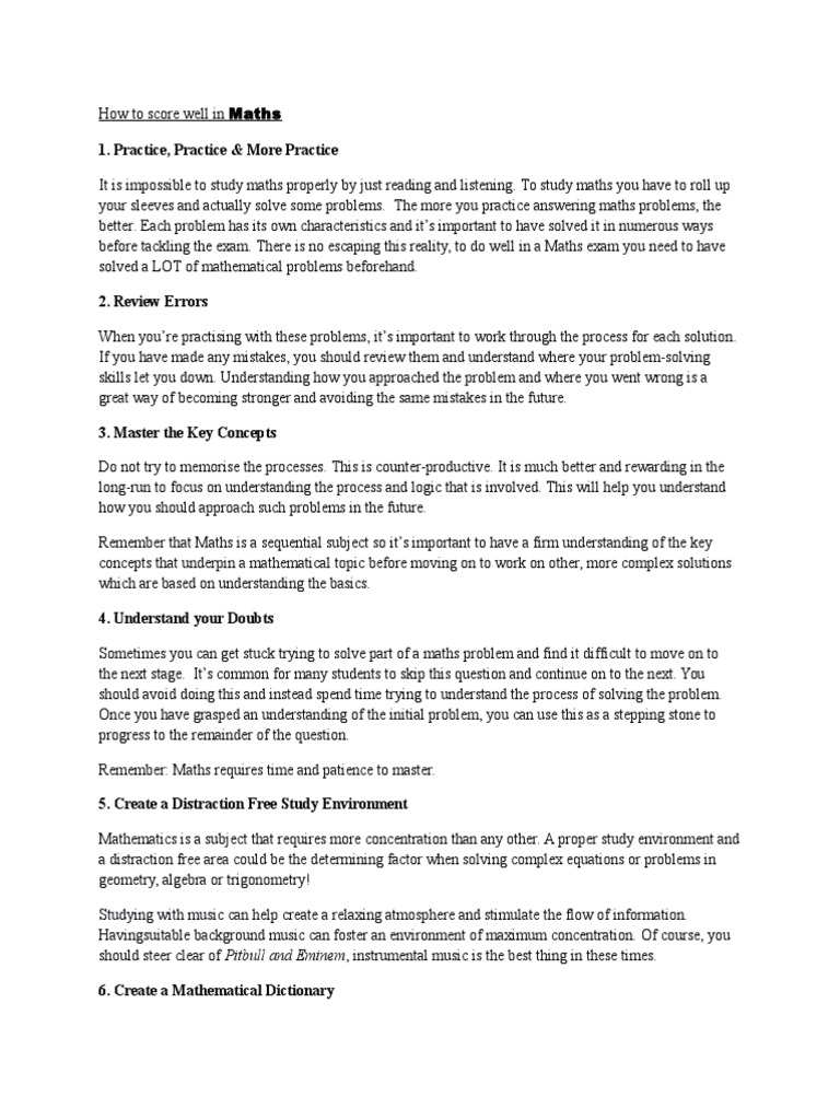 How To Score Well in Maths | PDF | Understanding | Teaching Mathematics