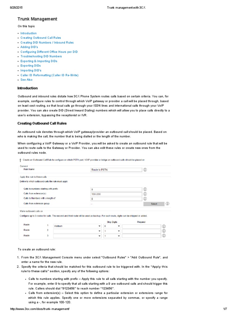 Trunk Management With 3CX | PDF | Voice Over Ip | Telecommunications