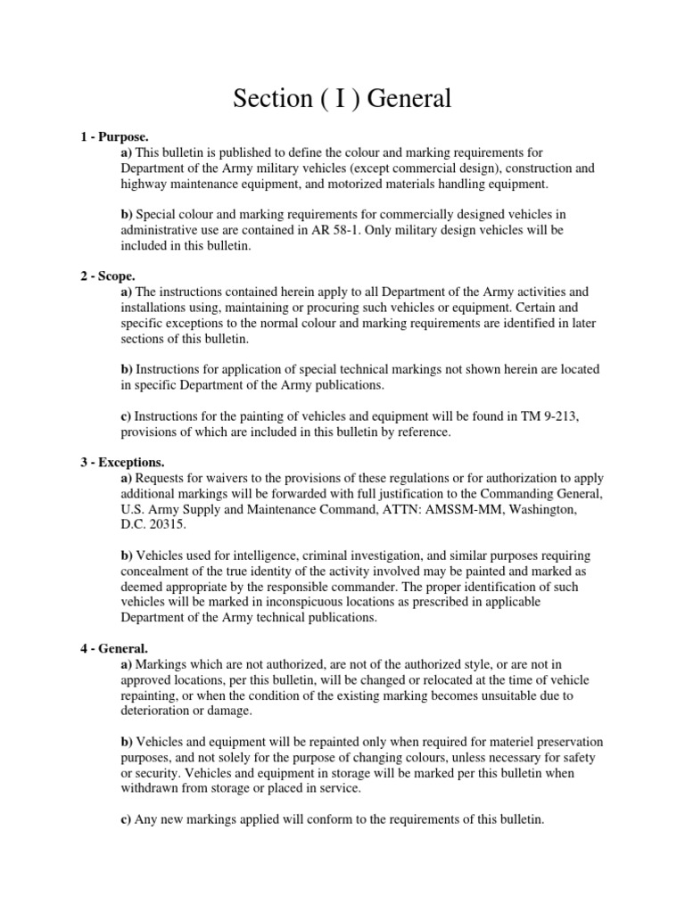 Army Vehicle Marking Regulations | PDF | Battalion | Vehicle ...