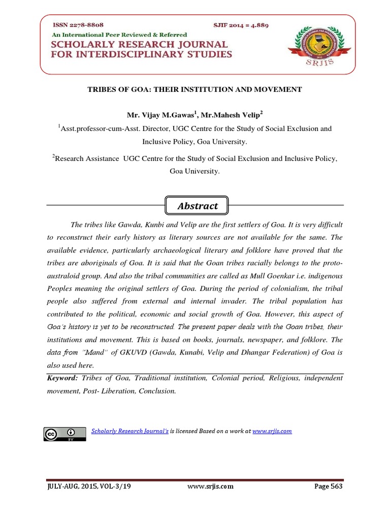 Tribes of Goa: Their Institution and Movement | PDF | Indigenous ...