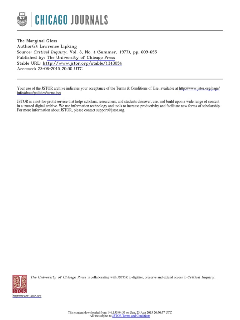 The Marginal Gloss - Lipking 1977 | PDF | Samuel Taylor Coleridge ...