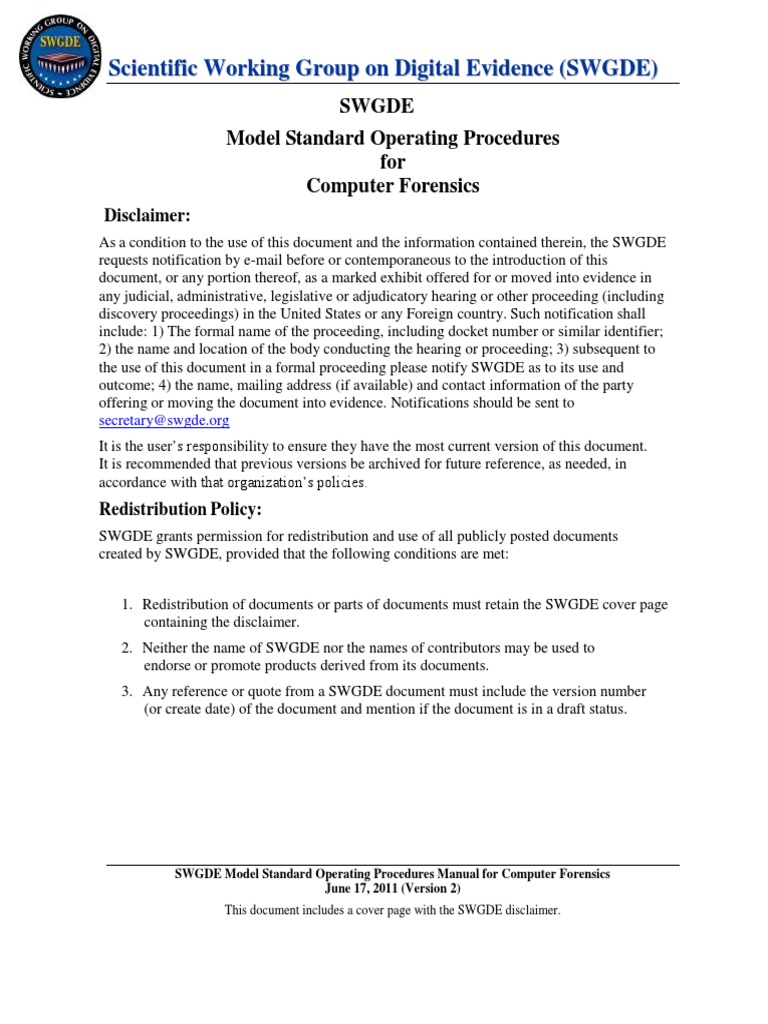 SWGDE SOPs for Computer Forensics | PDF | Computer Forensics | Disk Storage