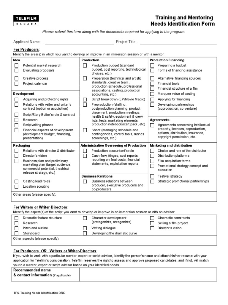 Training and Mentoring Needs Identification Form | PDF | Economies ...