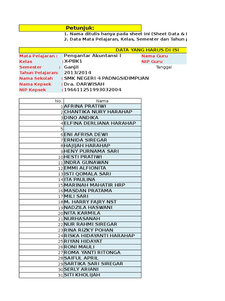 Contoh Format Daftar Nilai - DKN-AKT I | PDF