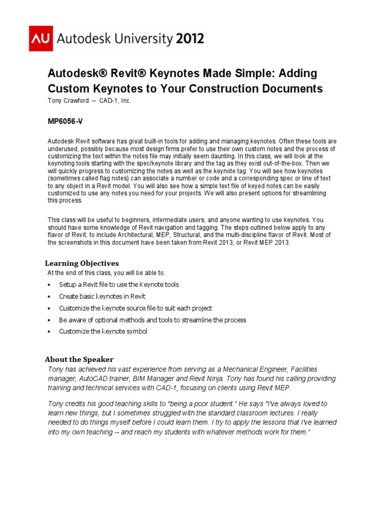 VirtualHandout 6056 MP6056 V Autodesk Revit Keynotes Made Simple Class ... VirtualHandout 6056 MP6056 V Autodesk Revit Keynotes Made Simple Class ...