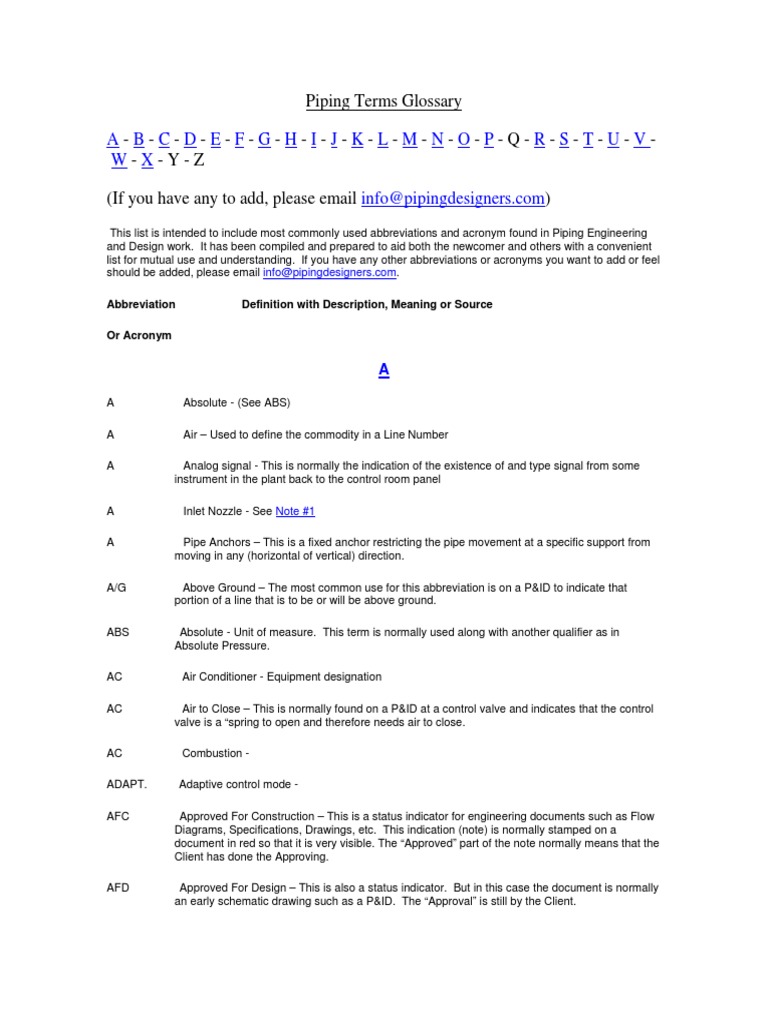 Piping Terms Glossary PDF | PDF | Pipe (Fluid Conveyance) | Valve