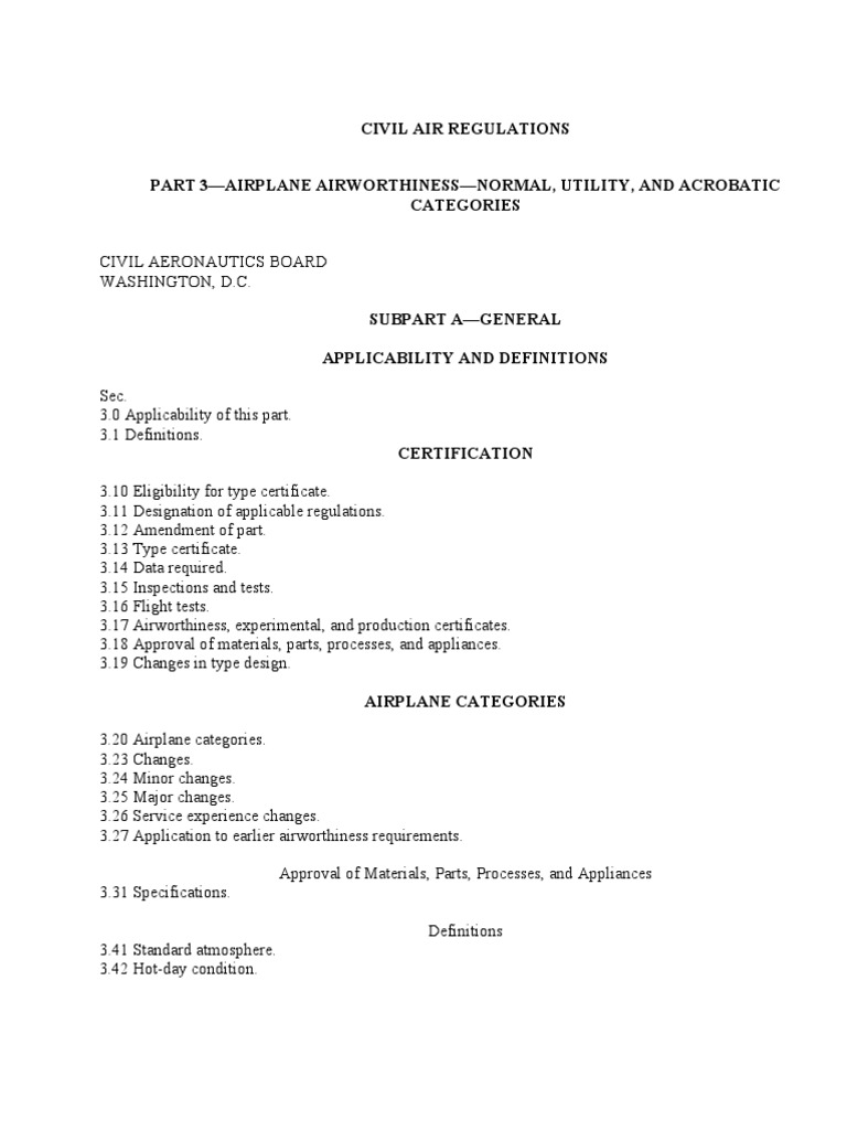 Civil Air Regulations Part 3-Airplane Airworthiness-Normal, Utility ...
