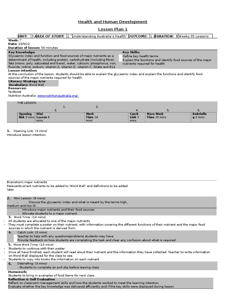 HHD Unit 1 AOS Lesson Plan | PDF