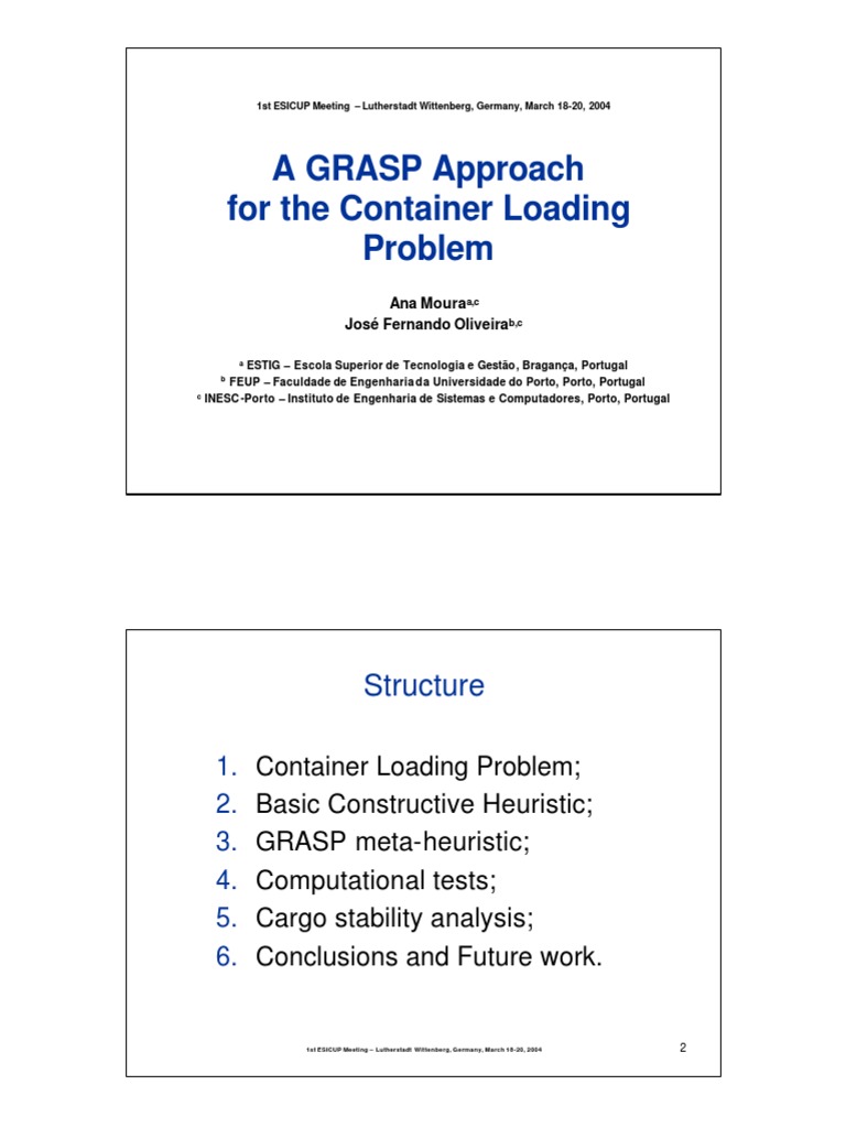 A GRASP Approach For The Container Loading Problem: Structure | PDF | Operations Research | Analysis