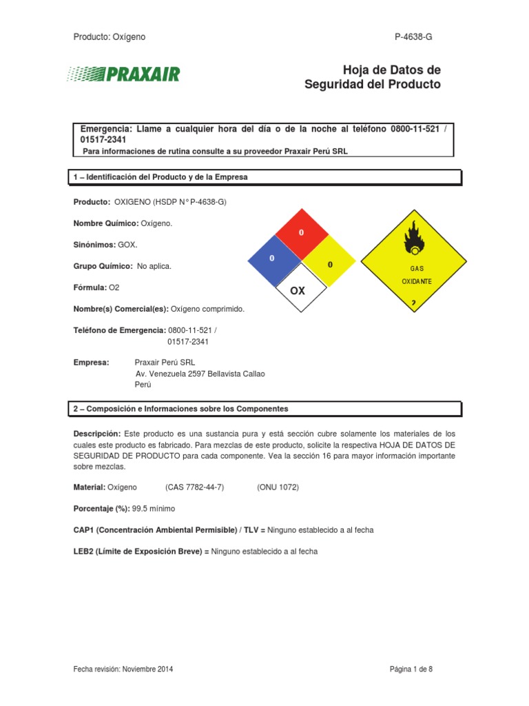 MSDS Oxigeno Msds 012 | Oxígeno | Incendios
