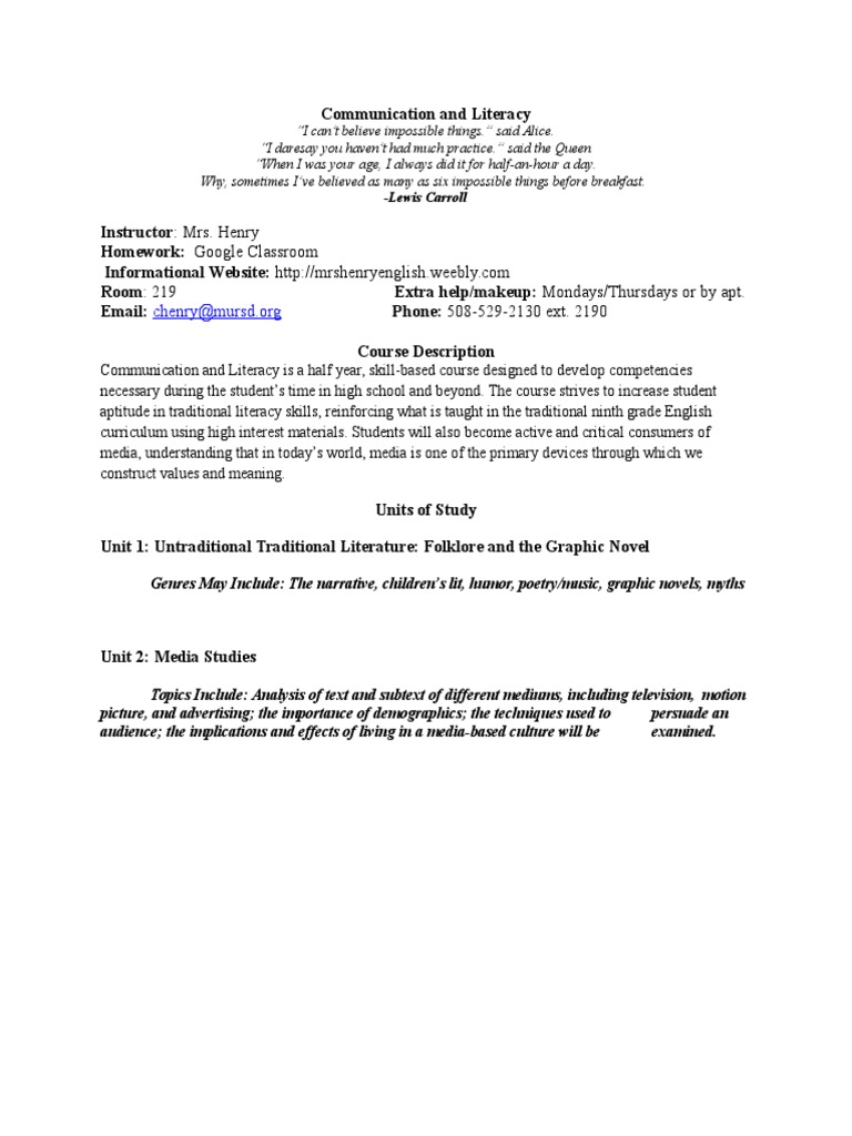 Communication and Literacy Syllabus | PDF | Career & Growth | Wellness