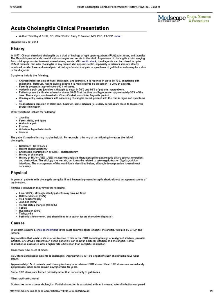 Acute Cholangitis Clinical Presentation - History, Physical, Causes ...