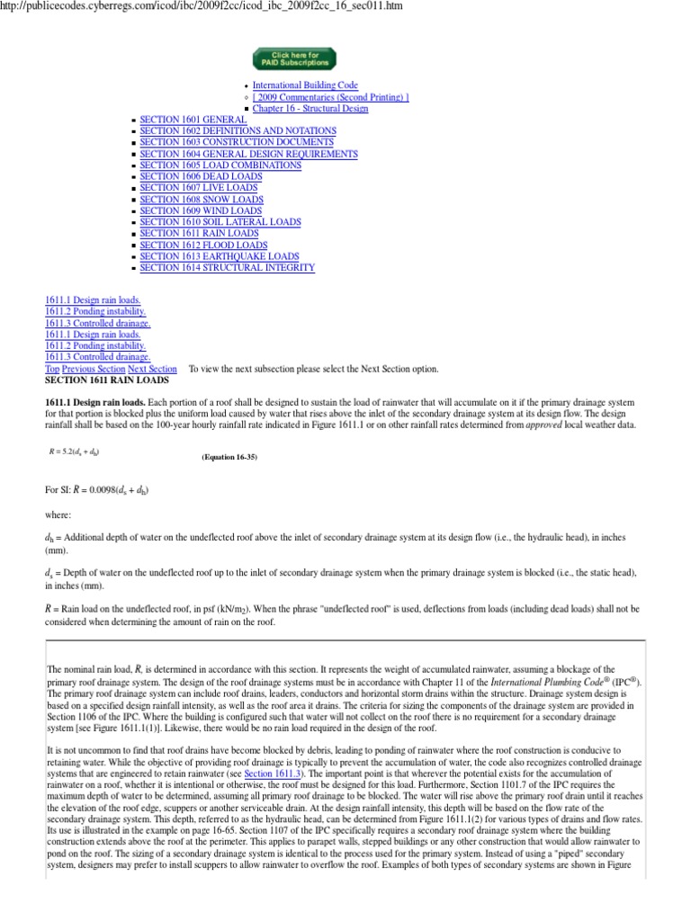Rain Loads 1611 From IBC | PDF | Rain | Storm Drain