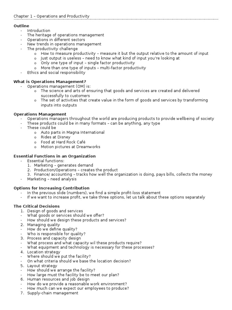 Chapter 1 - Operations and Productivity | PDF | Operations Management ...