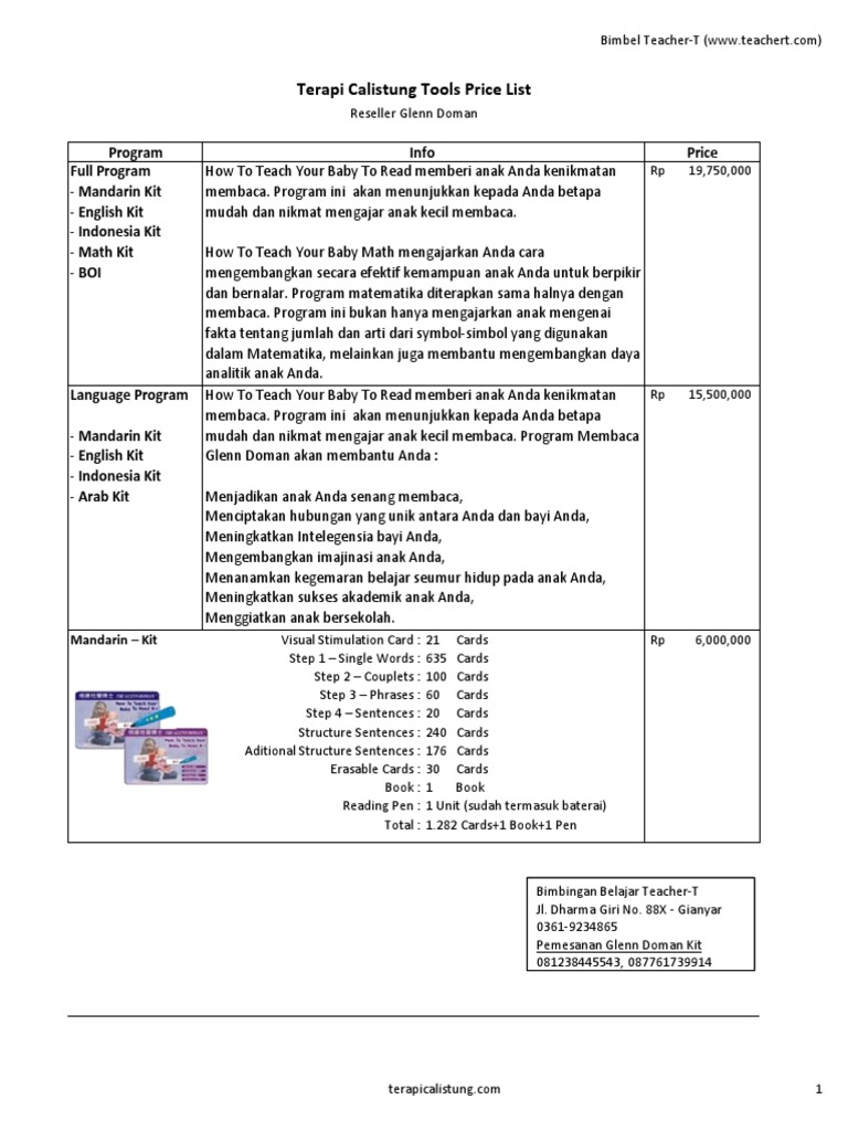 Terapi Calistung Tools Price List | PDF | Wellness