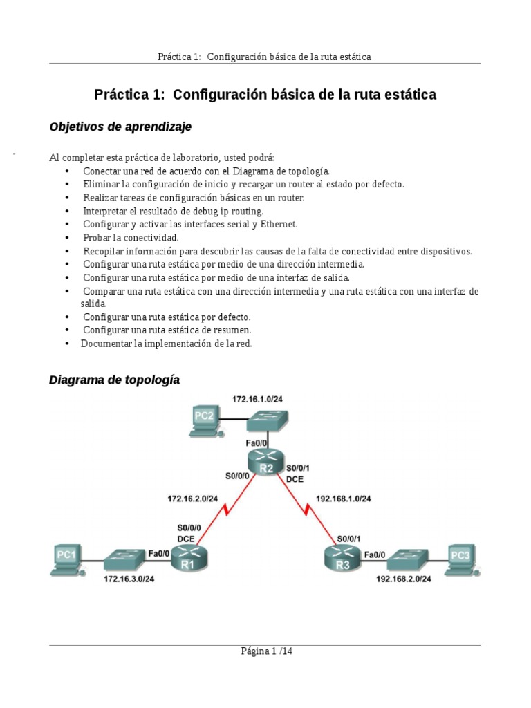 Práctica 1 - Configuración Básica de Enrutamiento Estático | PDF | Enrutador (Computación ...