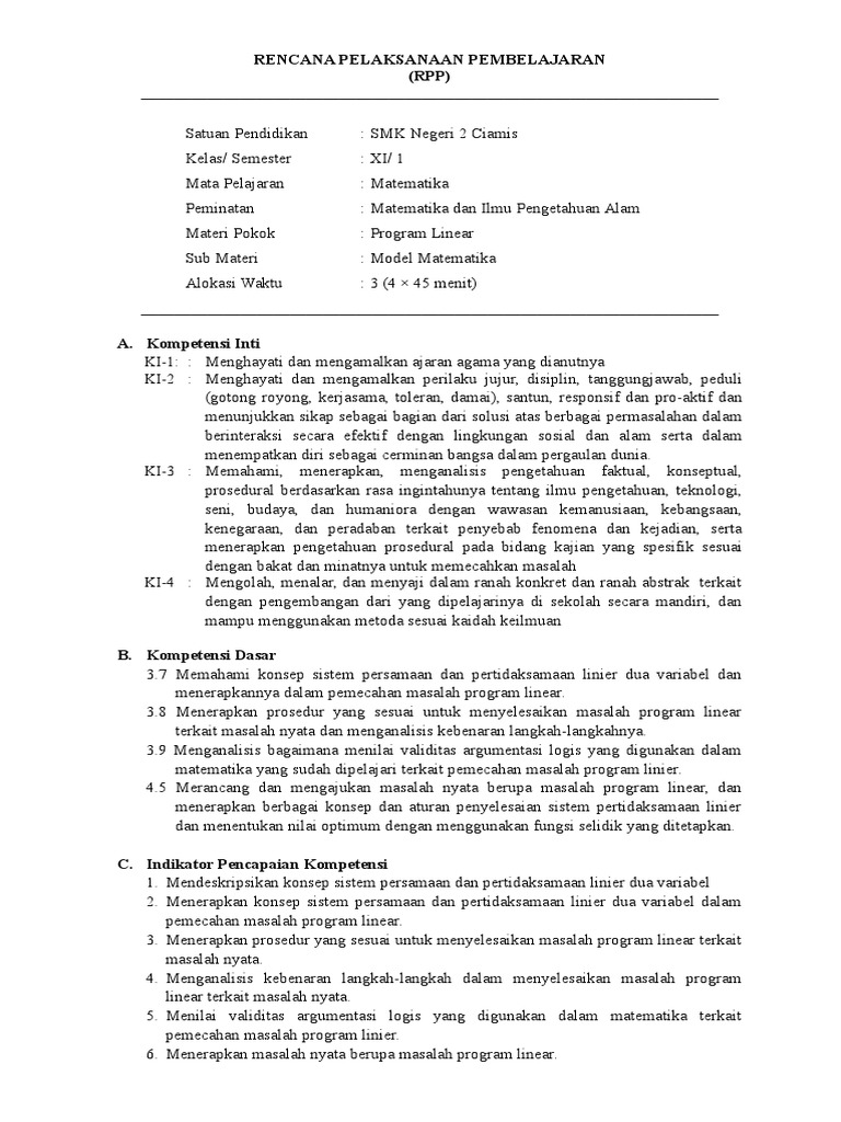 RPP Program Linear | PDF
