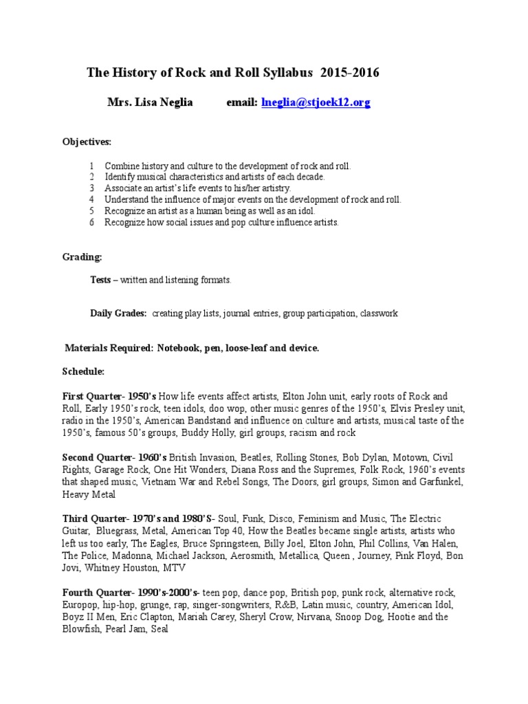 Rock and Roll History Syllabus 2015-16 | PDF | Rock And Roll | Rock Music