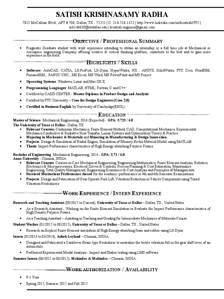 Resume Sample For Mechanical Engineers | PDF | Mechanical Engineering ...