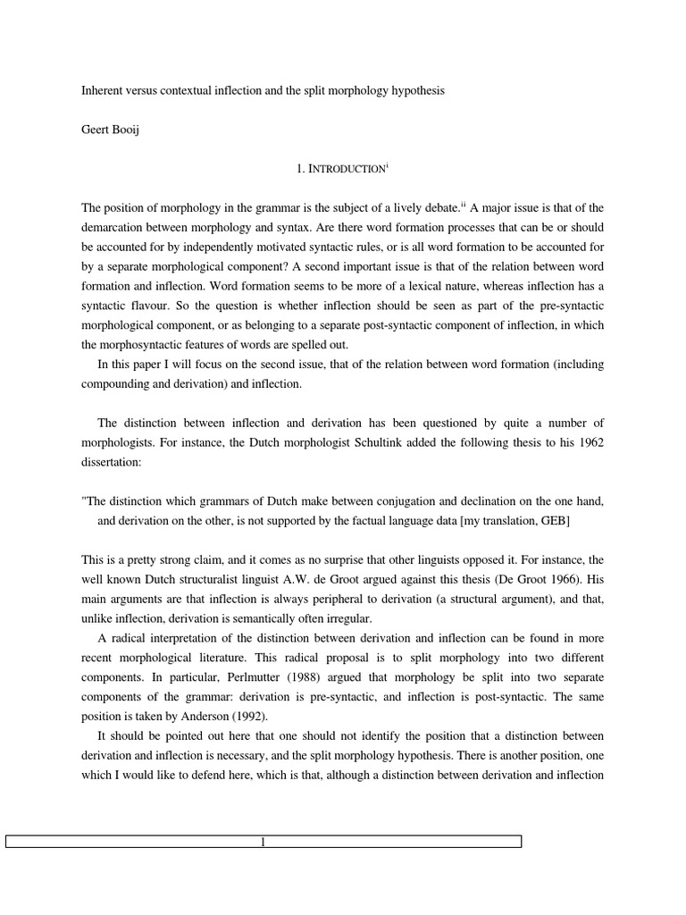 Geert Booij - Inherent and Contextual Inflection | PDF | Grammatical ...