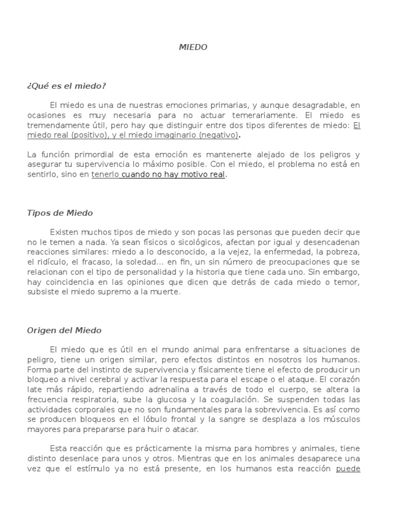 Definición y tipos de miedo | PDF | Temor | Las emociones