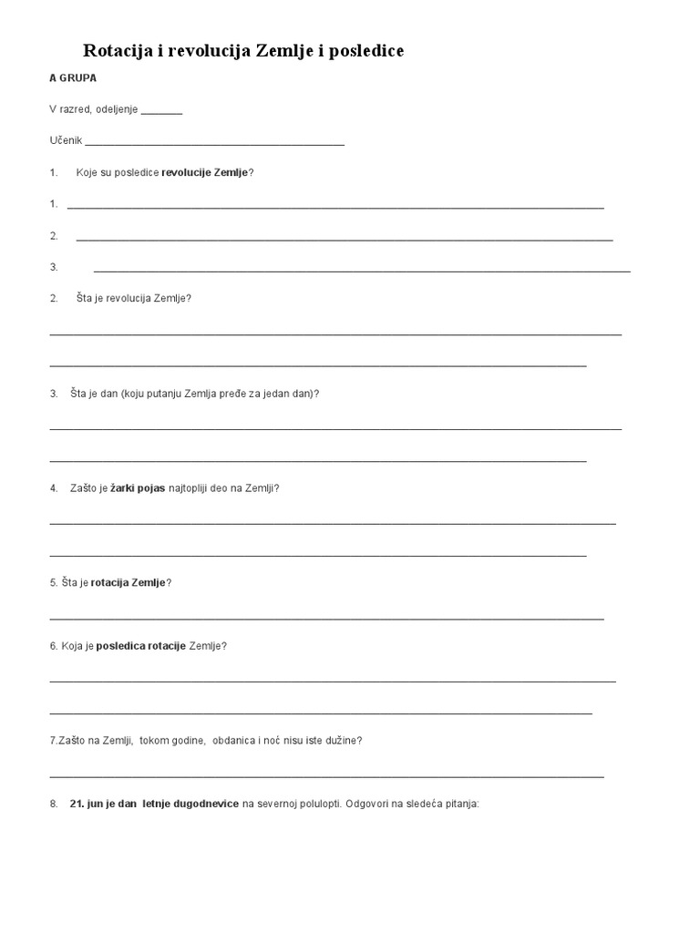 Rotacija I Revolucija Zemlje I Posledice | PDF