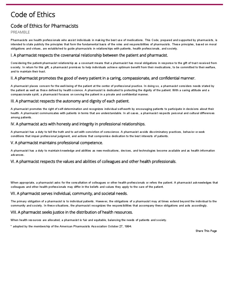 Pharmacists' Code of Ethics Overview | PDF | Pharmacy | Dignity