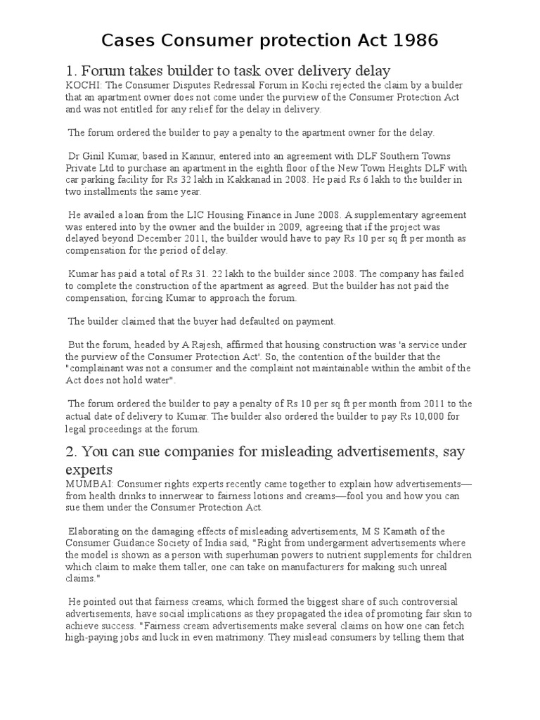 Cases Consumer Protection | PDF | Consumer Protection | Complaint