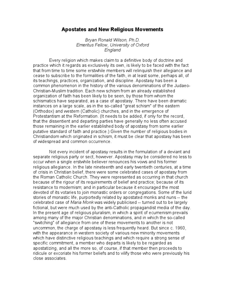 Wilson Apostates and New Religious Movements | PDF | Apostasy ...
