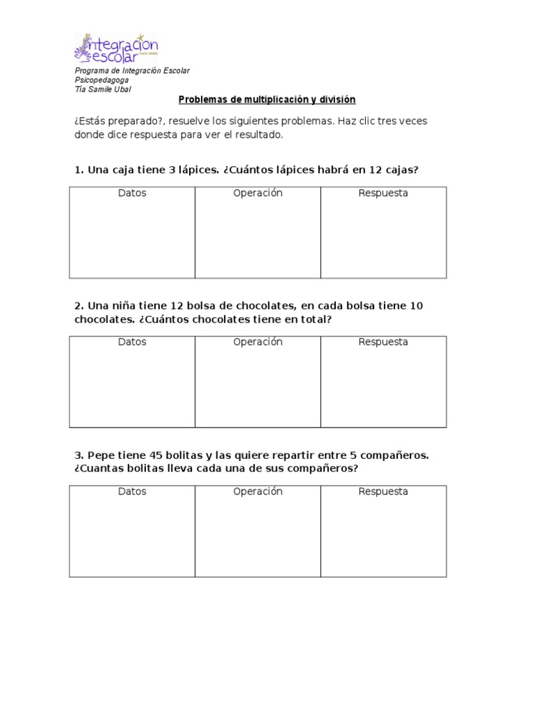 Problemas de Multiplicación y División