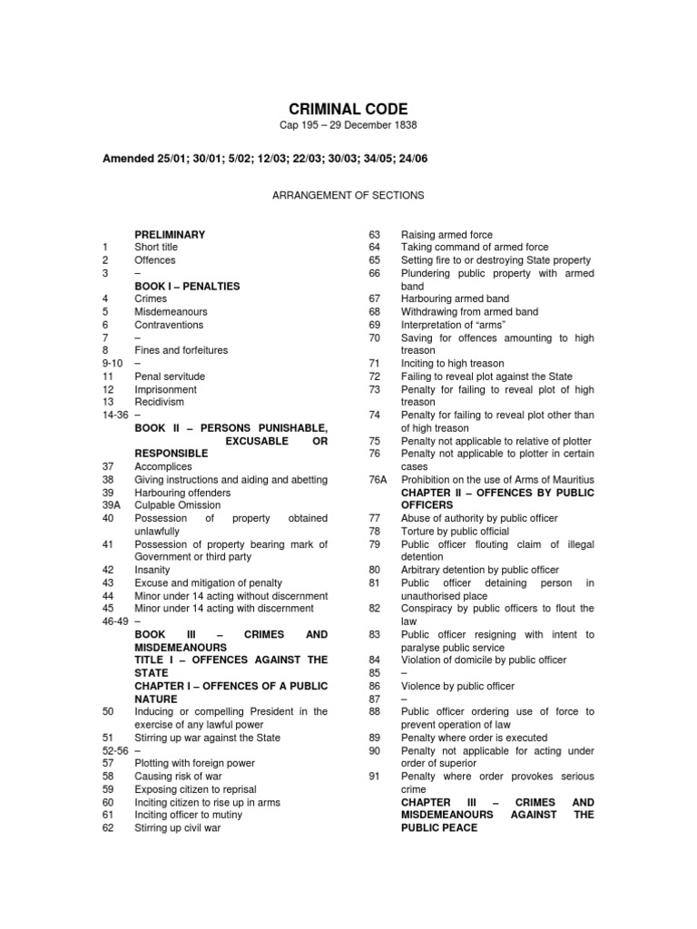 Mauritius Criminal Code PDF | PDF | Forgery | Murder