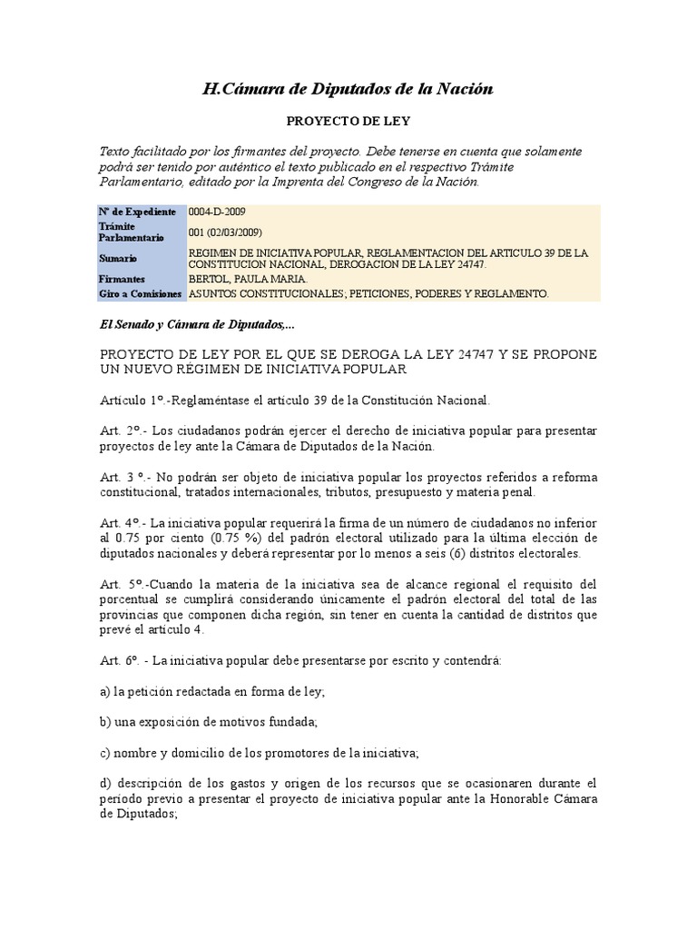 Ley de Iniciativa Popular: Un nuevo marco regulatorio para facilitar el ...