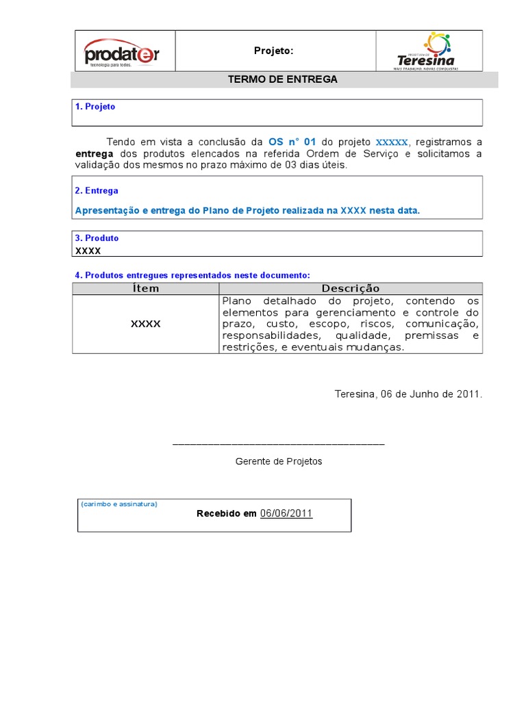 Modelo Termo de Entrega | PDF