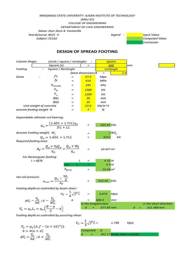 Spread Footing Design | PDF | Mechanical Engineering | Pascal (Unit)