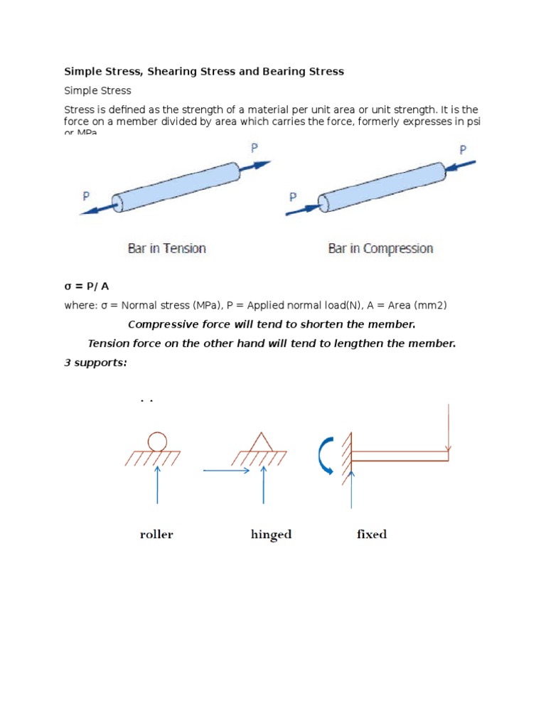 Simple Stress, Shearing Stress and Bearing Stress | PDF