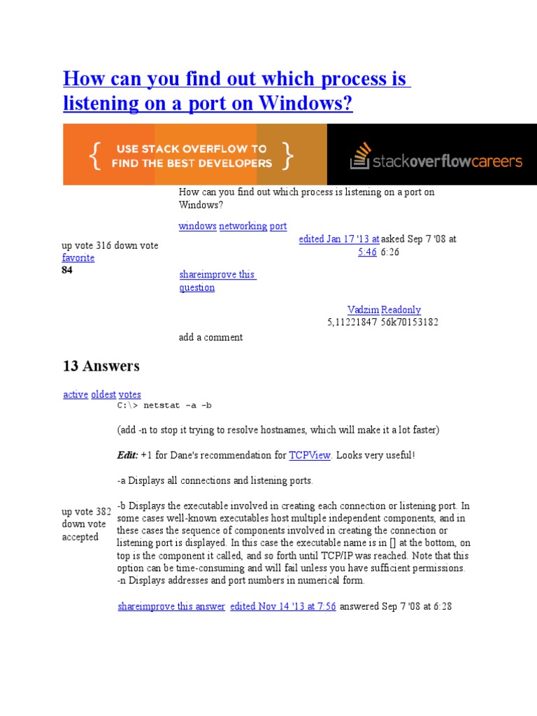 How Can You Find Out Which Process Is Listening On A Port On Windows | PDF | Port (Computer ...