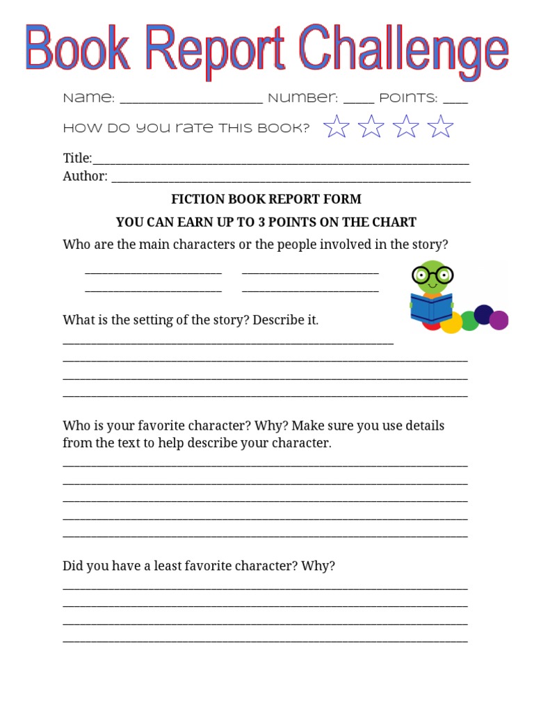 Fiction Book Report Form You Can Earn Up To 3 Points On The Chart | PDF