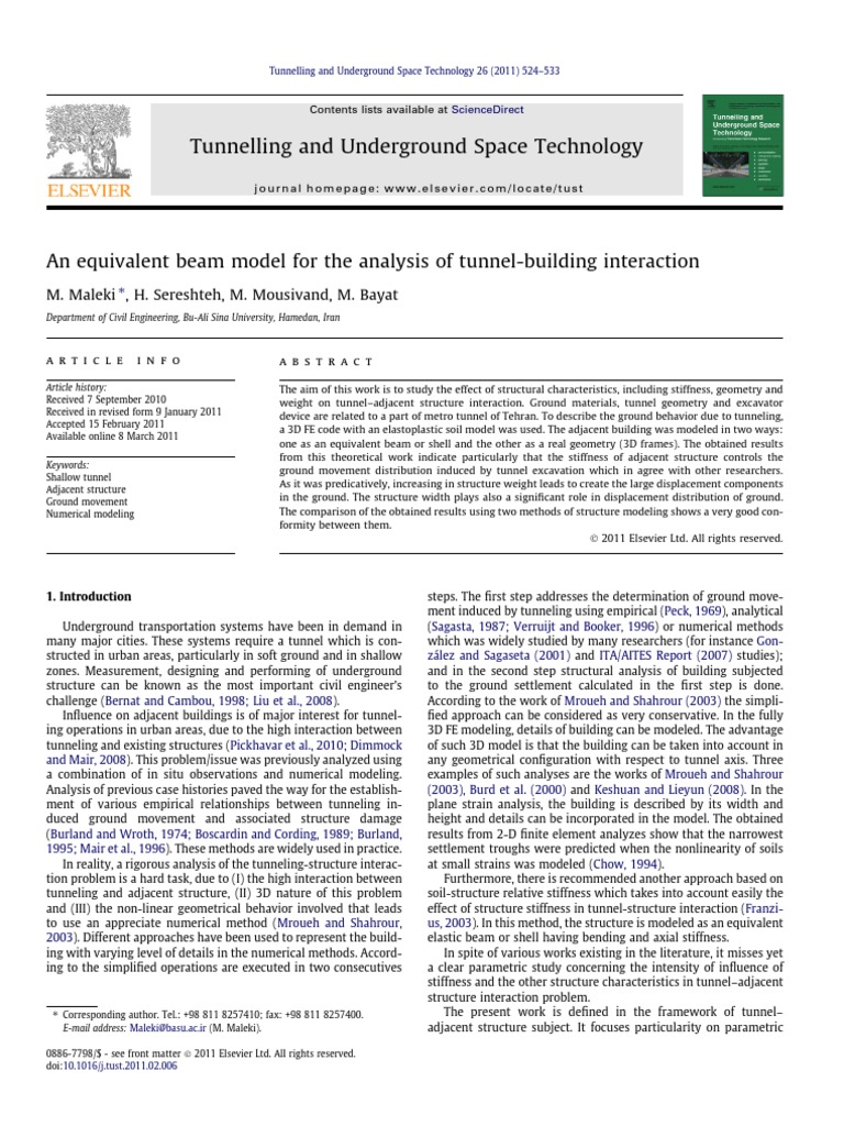 An Equivalent Beam Model For The Analysis of Tunnel-Building ...